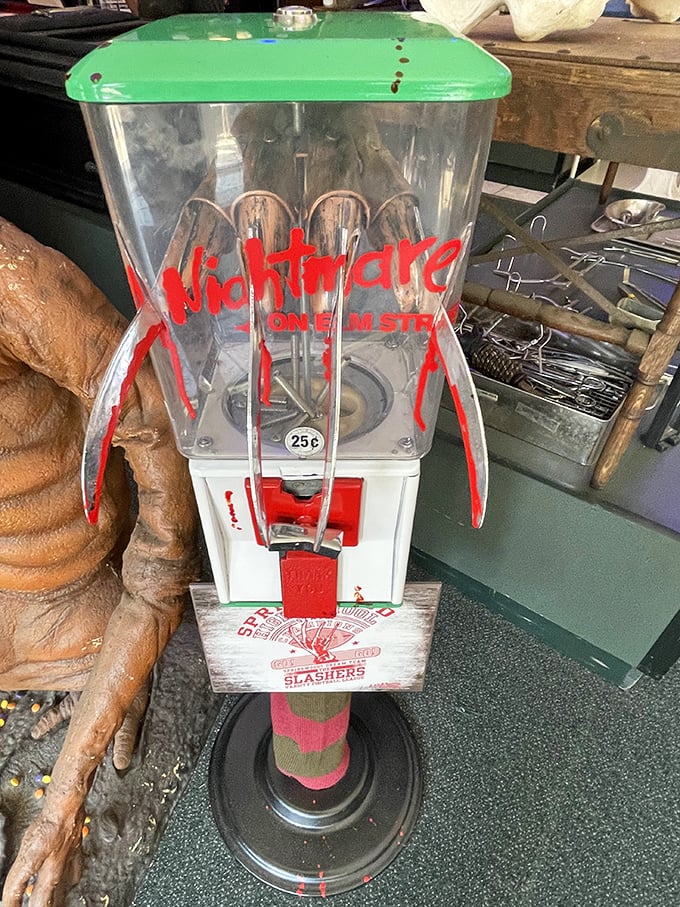 A vintage "Nightmare on Elm Street" candy machine&mdash;would you trust sweets from Freddy Krueger's personal dispenser?