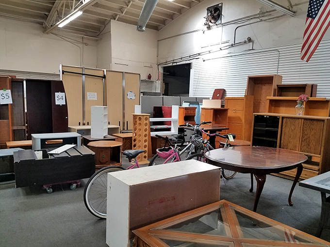 Furniture purgatory or decorator's dream? This warehouse corner holds the raw materials for countless Pinterest-worthy "before and after" transformations.
