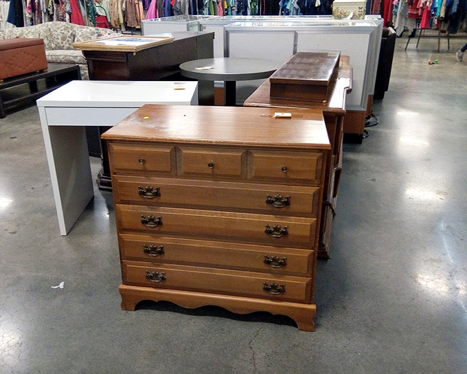 Solid wood dressers with stories to tell, patiently waiting for their second act in someone's first apartment or vintage-loving home.