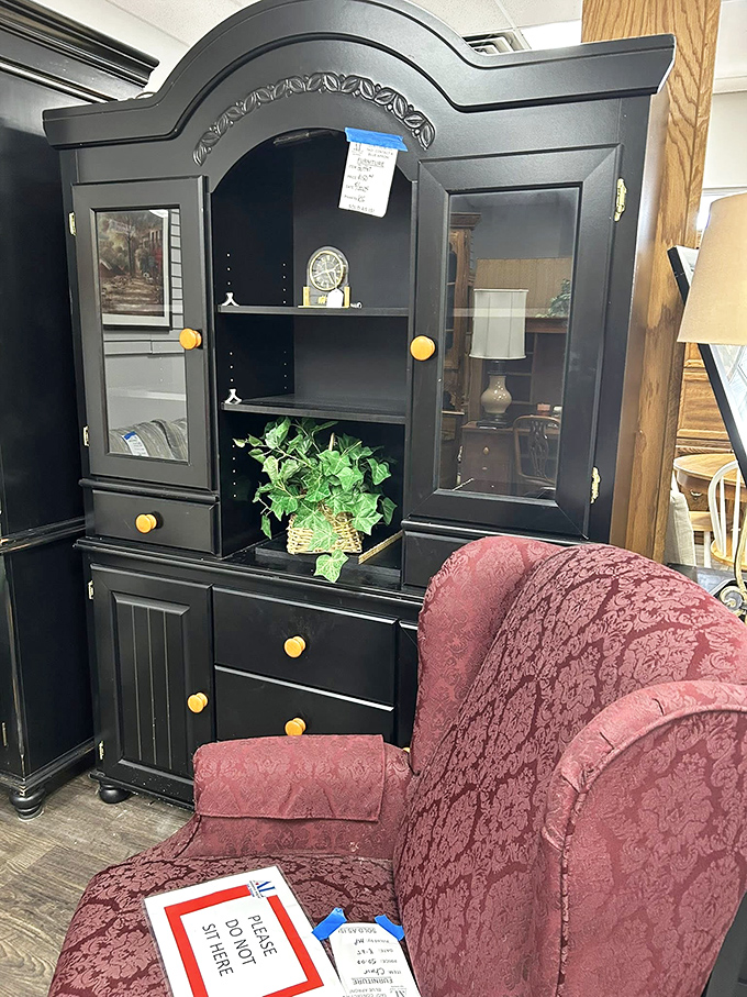 Living room sets staged so perfectly you might forget you're in a thrift store paradise.