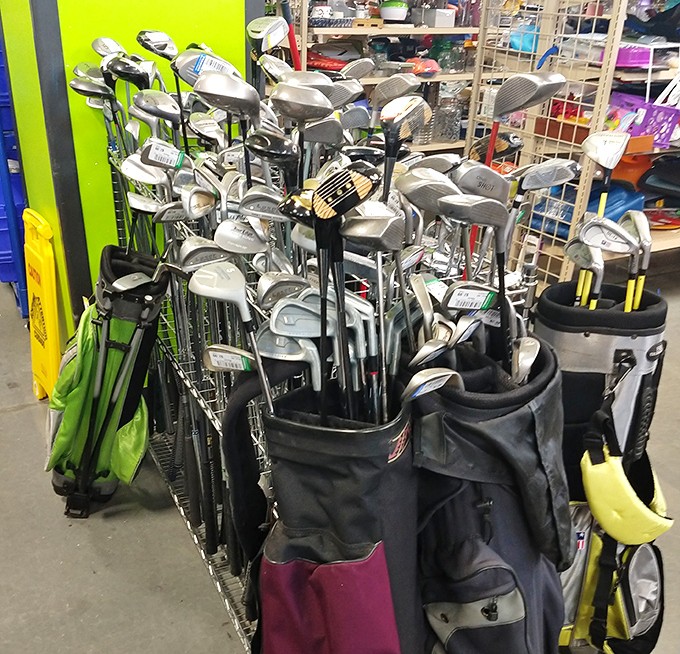 Golf clubs stand at attention like soldiers, ready to help Florida retirees perfect their swing without breaking their retirement budget.