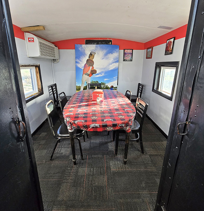 Private dining with Buckeye flair. This intimate table setting turns every meal into a special occasion for scarlet and gray devotees.