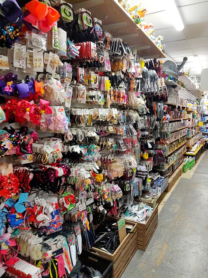 A wall of hair accessories so extensive it could outfit every dance recital, prom, and wedding in Pennsylvania.