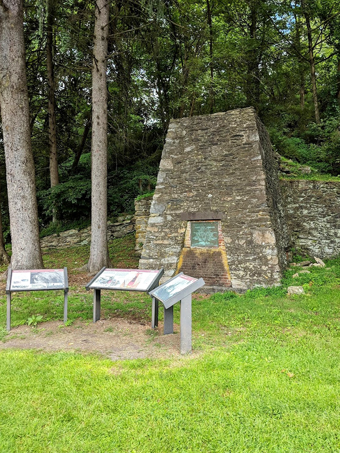 The historic iron furnace remains, a stone testament to Pennsylvania's industrial muscle.