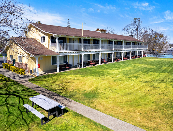 Lakeside accommodations offer porch-sitting as the main attraction, with Clear Lake views that beat any five-star hotel amenity.