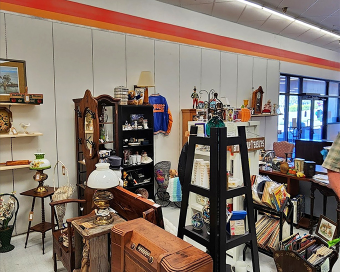 Every booth tells a different story &ndash; this one's narrative involves vintage lamps, wooden furniture, and possibly time travel.