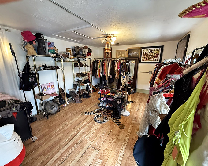 Another room, another treasure hunt. This space offers organized chaos where clothing, accessories, and possibilities await the patient explorer.