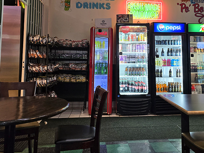 The refrigerator case and simple seating say "neighborhood joint," but the flavors transport you straight to the French Quarter. 