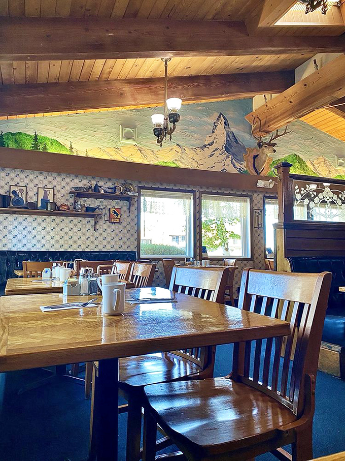Somewhere between a Swiss chalet and a mountain lodge, with a mural that reminds you exactly where you are&mdash;paradise.