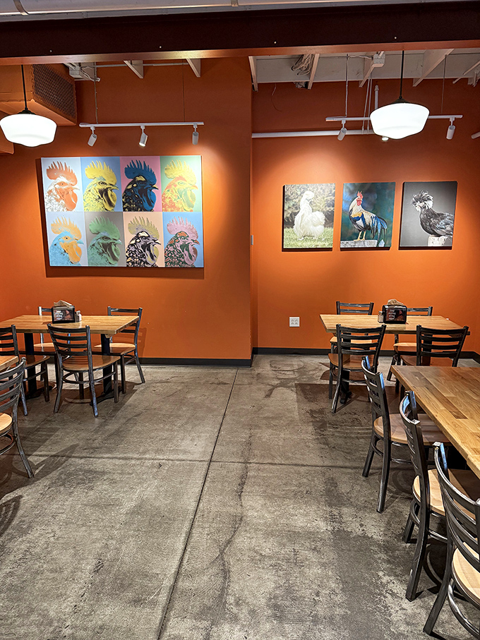 Rooster artwork watches over diners like poultry guardian angels. They've seen things&mdash;mostly people underestimating the "Hot" level.