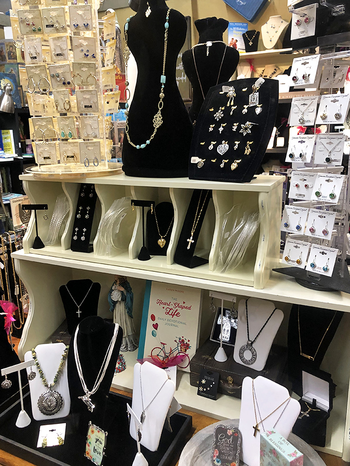 Jewelry displays that sparkle with possibility. That perfect necklace for Aunt Martha's birthday? It's definitely hiding here somewhere.