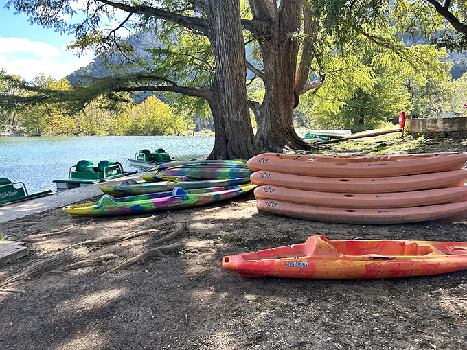 Kayak lineup: the Hill Country's version of a car dealership, where every model promises adventure down the Frio's winding path.