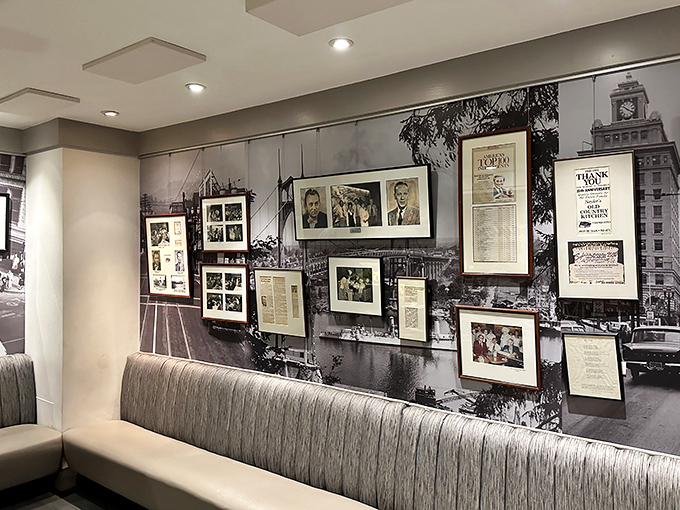 The lounge area's wall of memories tells stories older than some Portland neighborhoods. History you can see while you eat.