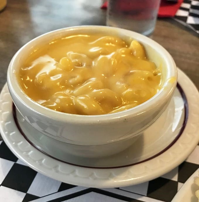 Mac and cheese that looks like it was made by someone who genuinely wants you to have a good day. Comfort in a bowl.