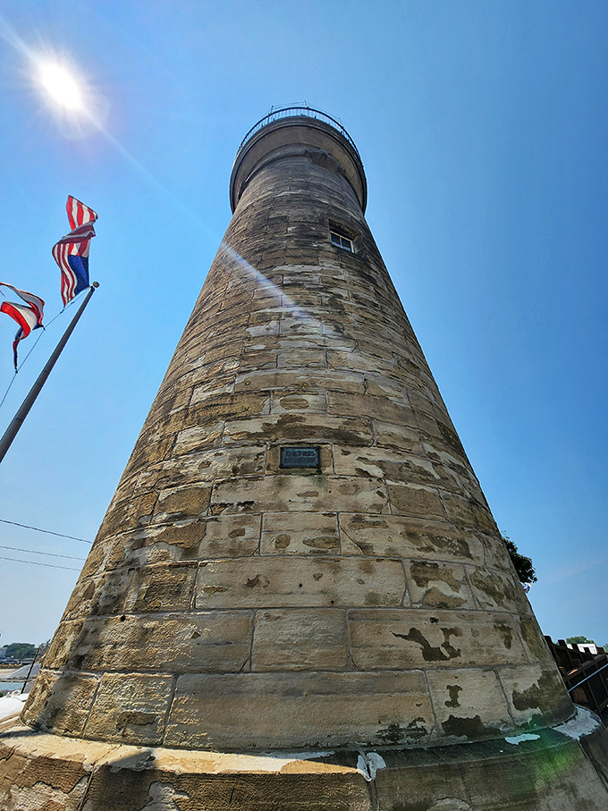Standing tall against the brilliant blue sky, this historic lighthouse has been the North Star for generations of Lake Erie mariners and beach-goers alike.