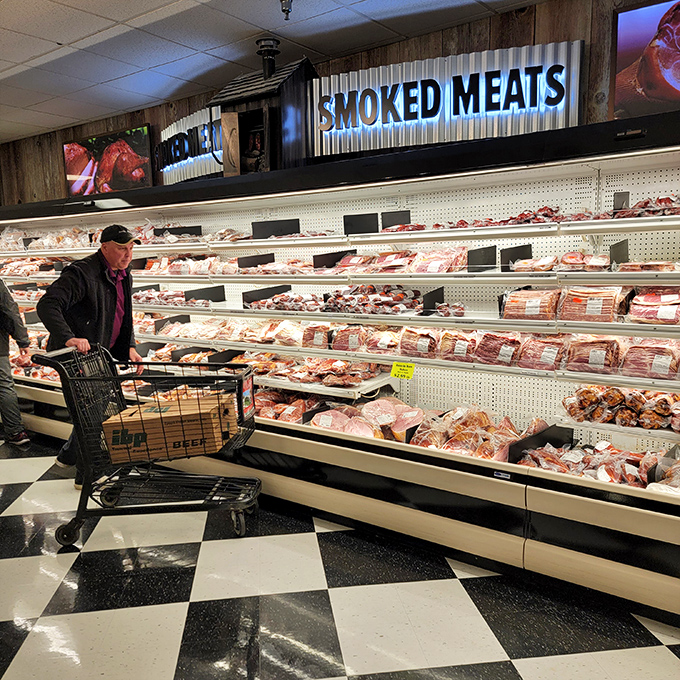 The smoked meats section: where patience becomes flavor and traditional methods create modern cravings.
