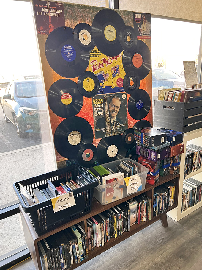 Vinyl records arranged in a starburst pattern&mdash;analog Instagram before Instagram existed. Music with both visual and auditory appeal!