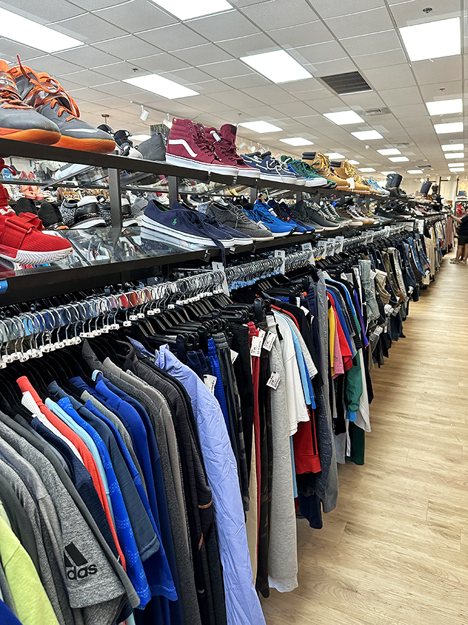 The men's section proves style has no gender &ndash; just well-organized racks of button-downs, tees, and jeans at prices that won't trigger anxiety.