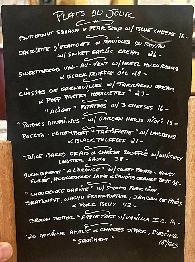 The daily specials board, written in that distinctive French bistro script, reads like poetry for food lovers &ndash; each line promising comfort wrapped in culinary excellence.