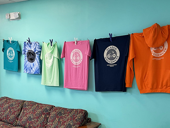 Merchandise that lets you wear your doughnut devotion proudly. That tie-dye shirt says "I'm fun at breakfast AND after dark."