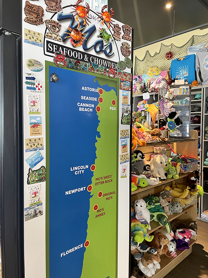 A colorful map showing Mo's coastal empire&mdash;proof that good seafood creates not just customers, but a legacy spanning generations.