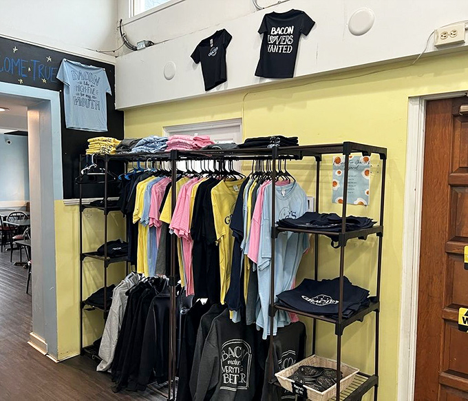 Gracie's merchandise corner: because sometimes you need a "Bacon Lovers United" t-shirt to properly express your culinary allegiances.