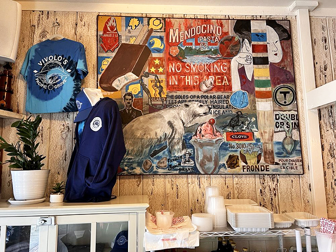 Even the walls tell stories of coastal California. Merchandise tempts you to take home more than just leftovers.