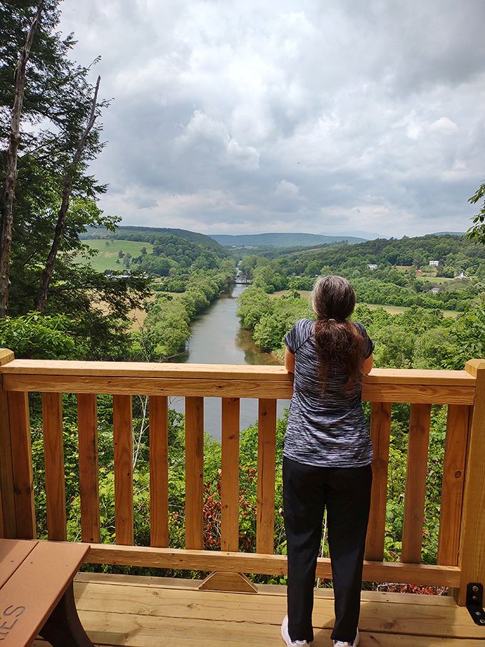 The observation deck where time slows down and perspective expands. One woman's quiet moment becomes a meditation on Virginia's beauty.