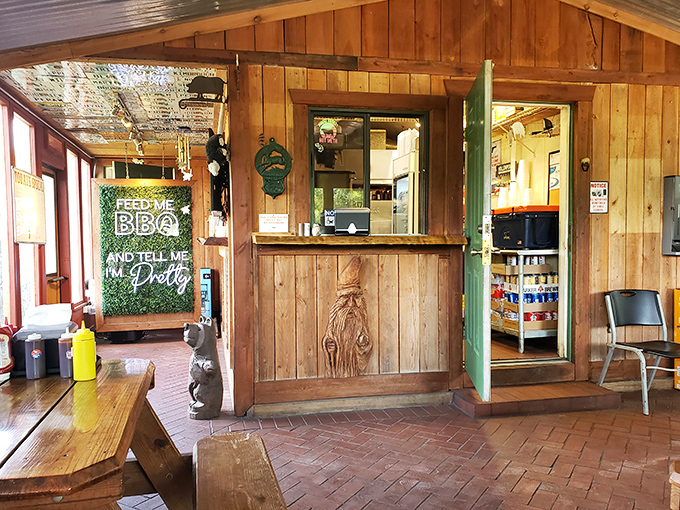 The ordering window&mdash;that magical portal where dreams become reality. "Feed me BBQ and tell me I'm pretty" says what we're all thinking.