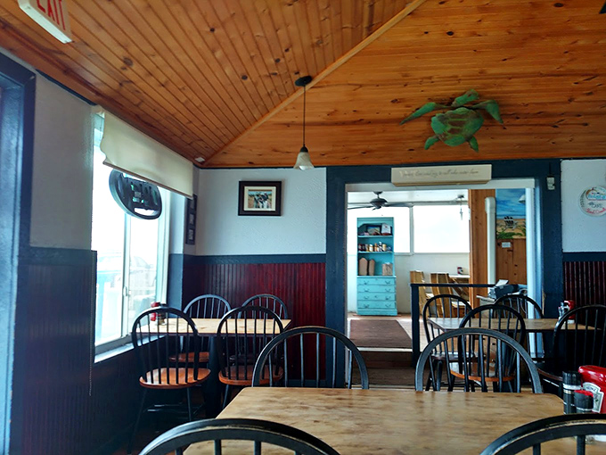The dining room's wooden ceiling and nautical touches create that "I've discovered something special" atmosphere that makes you hesitant to tell too many friends.