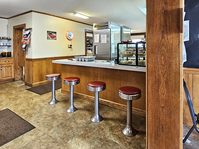 Classic counter seating where regulars perch like birds on a wire &ndash; these stools have heard more town gossip than the local barber.