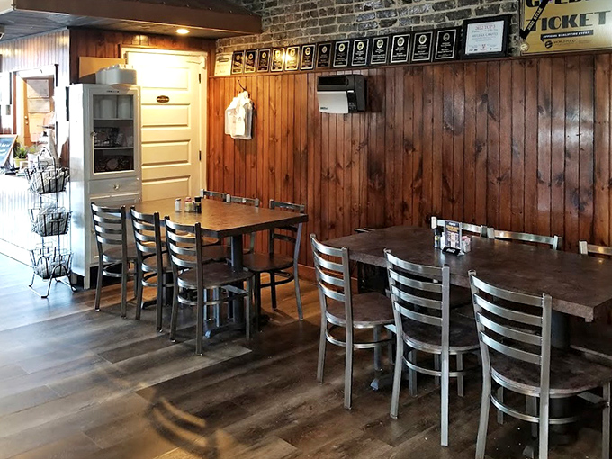 Wood paneling and comfortable booths create that magical space where time slows down and nobody's checking their phone. The modern world can wait until after dessert.