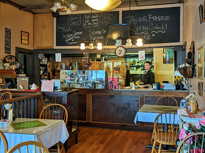 The heart of Dutch Maid's operation&mdash;where friendly staff, chalkboard specials, and decades of tradition come together behind a well-worn wooden counter. 