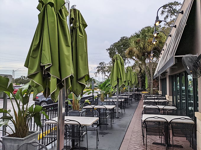 The outdoor seating area offers a tropical twist on the deli experience &ndash; palm trees instead of skyscrapers, but the flavors remain authentically northern.