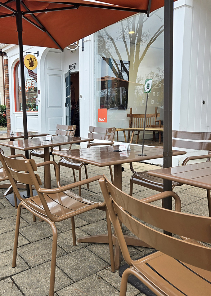 Outdoor seating where Worthington life unfolds before you. The perfect spot to contemplate your breakfast sandwich while people-watching.