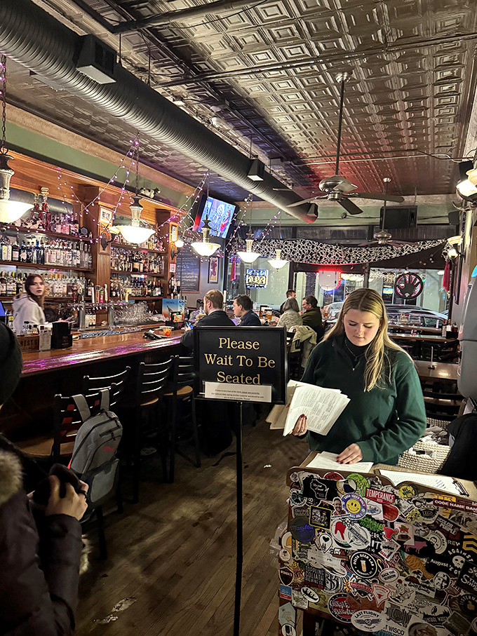 The host stand covered in stickers tells you this place has personality before you've even tasted a bite. Wait to be seated, but dream of what's to come.