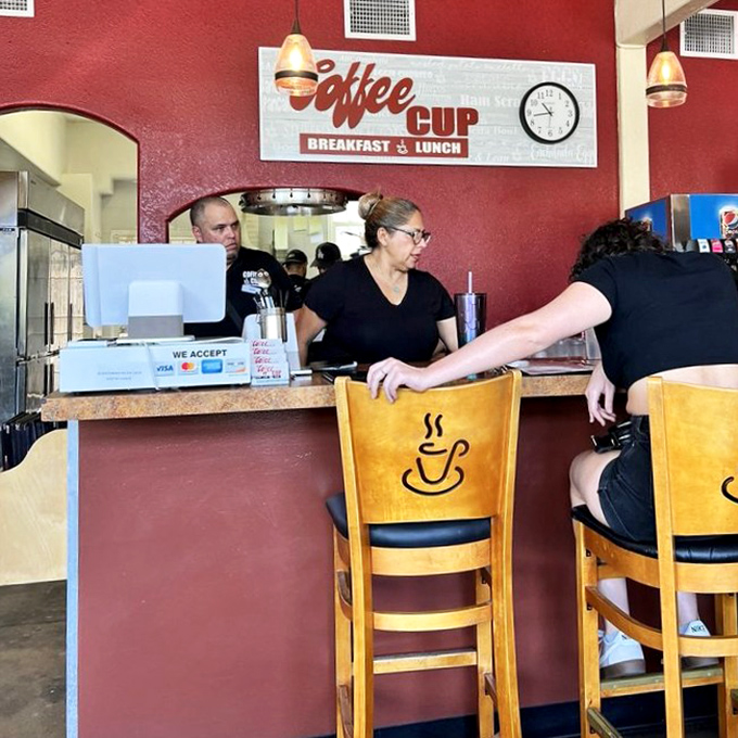 The register area where breakfast dreams come true and wallets somehow don't cry.