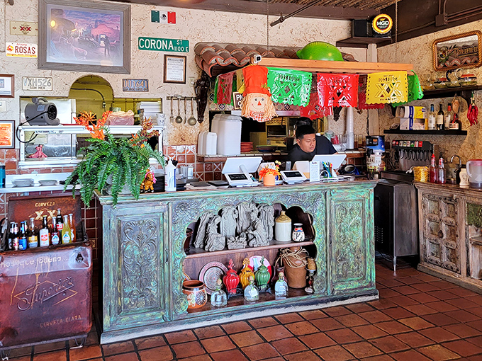 The heart of the operation&mdash;where colorful papel picado banners hang above a counter that's seen thousands of happy customers come and go.