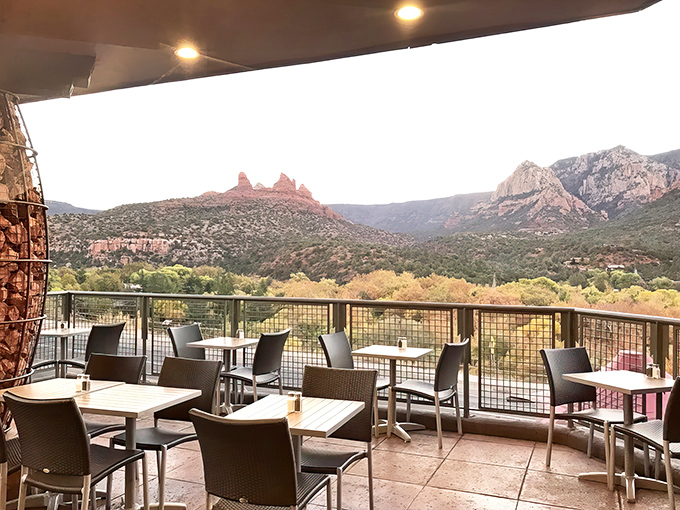 A patio view that turns breakfast into a spiritual experience. Those red rocks aren't just scenery; they're dining companions silently judging your dessert order.