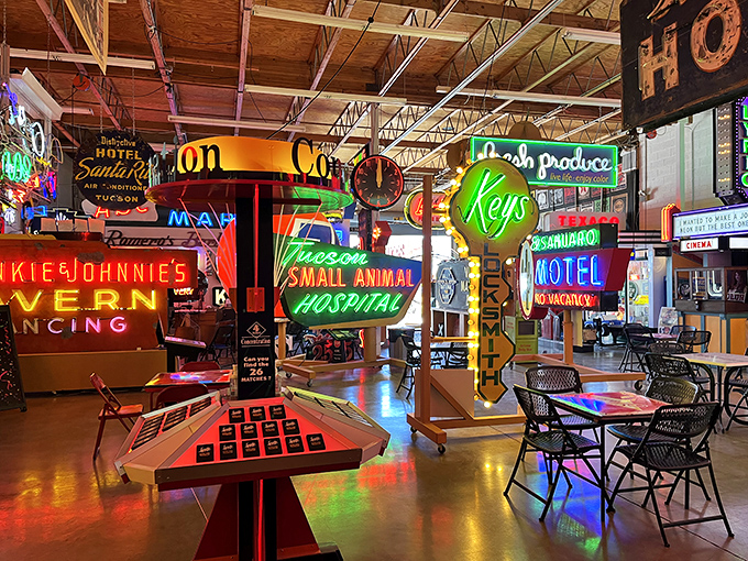 Signs from Tucson's past create a glowing neighborhood of memories, where businesses that closed decades ago still shine brightly.