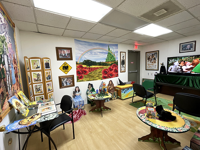 A cozy corner where Oz comes alive through carefully curated displays, artwork, and themed furniture for moments of reflection.