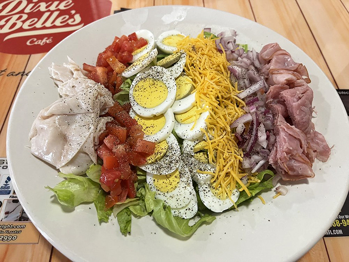 A chef's salad that could convert carnivores to salad enthusiasts. Protein, veggies, and eggs arranged with more care than most people's living rooms.