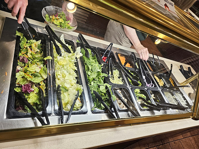 The salad bar for when you need to pretend you're being healthy before demolishing that slice of shoofly pie. Fresh greens waiting patiently for their supporting role.