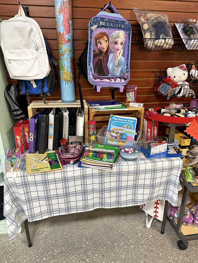 Childhood nostalgia meets practical parenting as gently-used toys and school supplies await their next adventure with fresh imaginations.