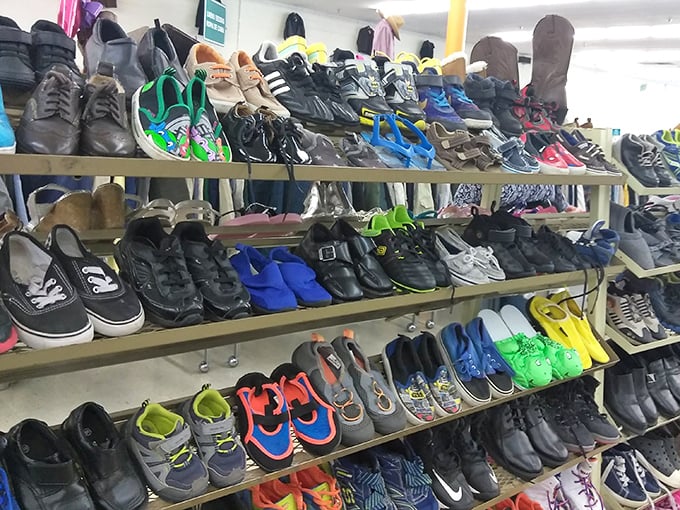 Shoes for every adventure line these shelves, from boardroom meetings to weekend hiking trail explorations.
