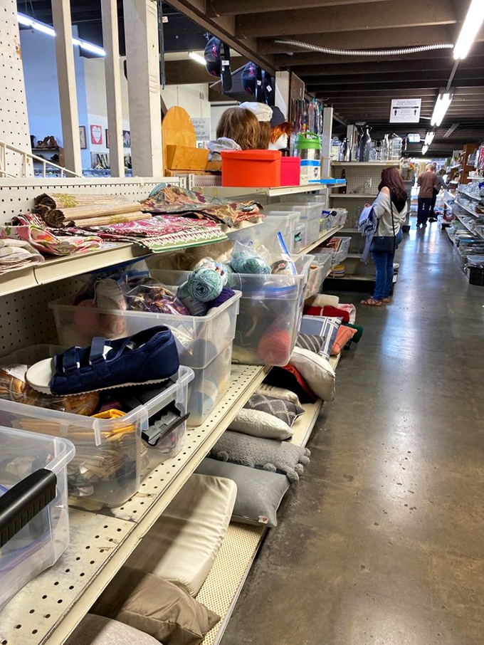 Shoppers navigate the well-organized aisles with the focused determination of archaeologists, each hoping to unearth that perfect find.