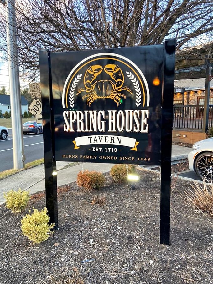 The tavern's sign proudly displays its crab logo &ndash; a nod to the seafood excellence you'll find inside this Pennsylvania landmark.