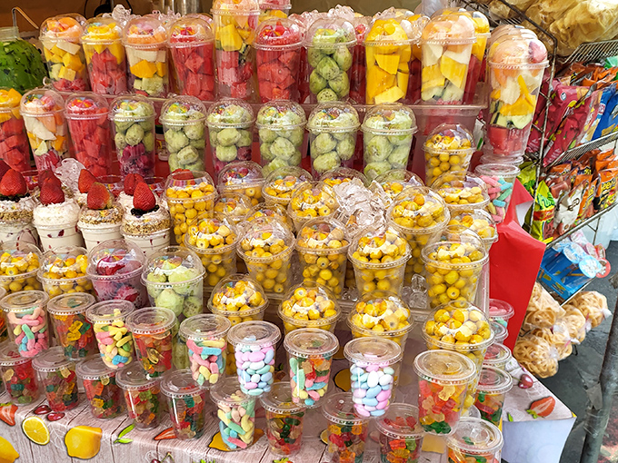 A candy-colored explosion of fruity treats. These cups of joy aren't just snacks&mdash;they're portable happiness in transparent containers.