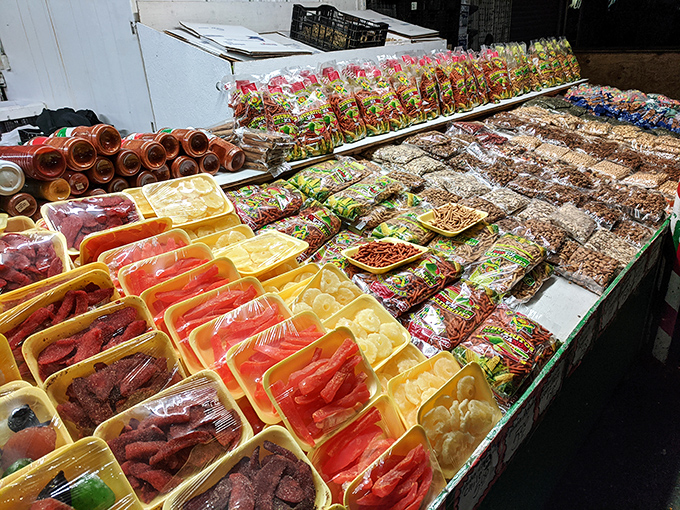 Sweet temptations arranged in a rainbow of flavors. These candied treats and dried fruits offer a taste adventure that's both nostalgic and exotic.