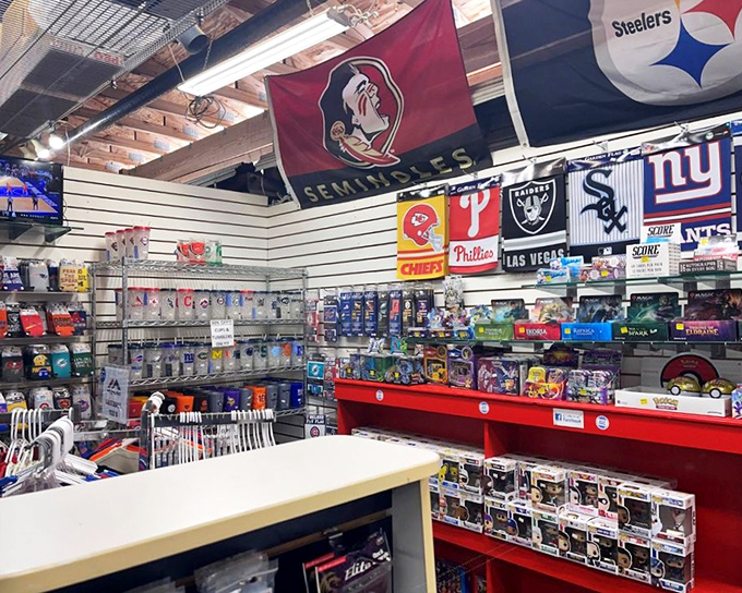 Sports memorabilia heaven where die-hard fans can find their team's colors, no matter how far from home they've wandered. Sorry, local allegiances not required.